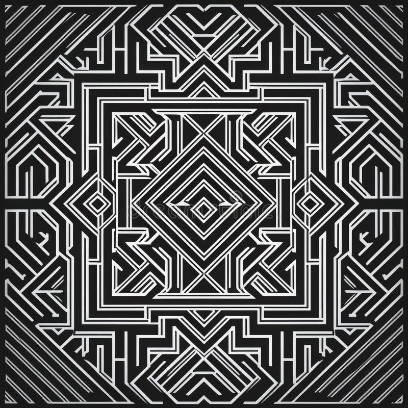 Abstract Black and White Geometric Maze Pattern Design in 3d Stock ...