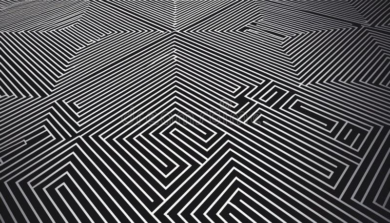 Abstract Black and White Geometric Maze Pattern Design in 3d Stock ...