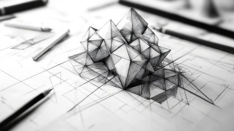 Abstract Black and White Geometric Model on Technical Drawing Stock ...