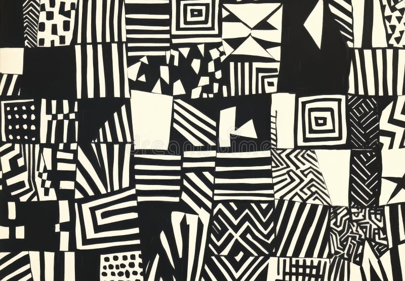 Abstract Black and White Geometric Patchwork Design Stock Illustration ...