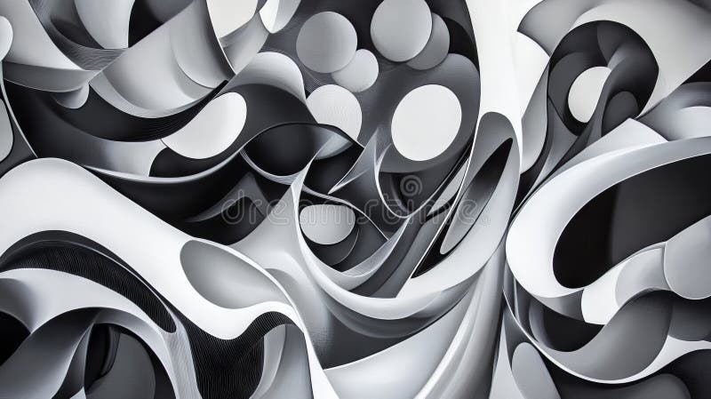 Abstract Black and White Geometric Pattern with Dynamic Curves and ...