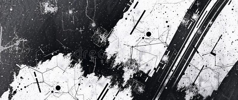 Abstract Black and White Geometric Pattern with Dynamic Lines, Dots and ...