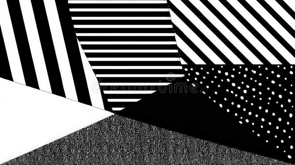Abstract Black and White Geometric Pattern with Stripes, Dots and ...