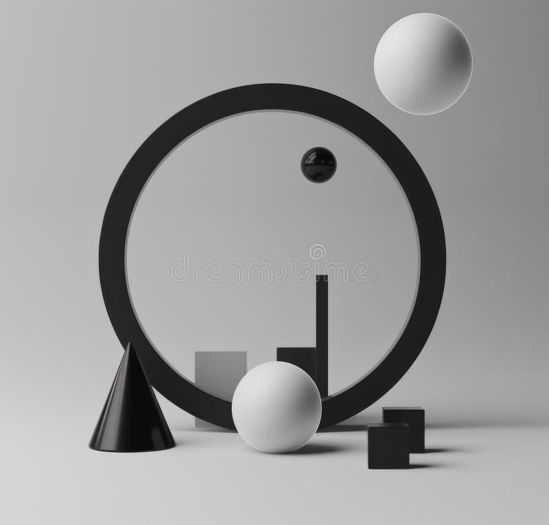 Abstract Black and White Geometric Shapes in Circular Composition Stock ...
