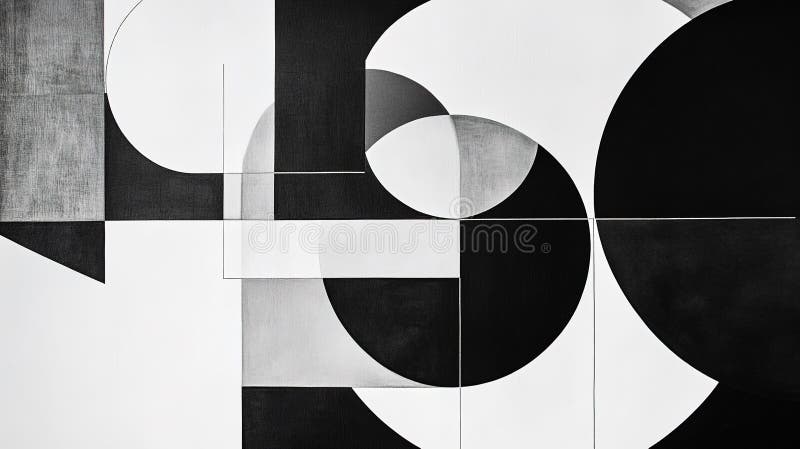 Abstract Black and White Geometric Shapes Composition Featuring Various ...