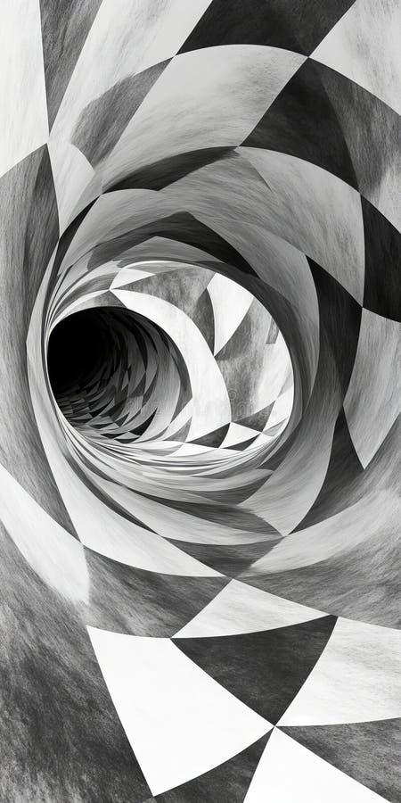 Abstract Black and White Geometric Tunnel with Dynamic Spiral Patterns ...