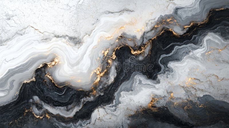 Abstract Black White Gold Marble Swirl Design Stock Illustration ...