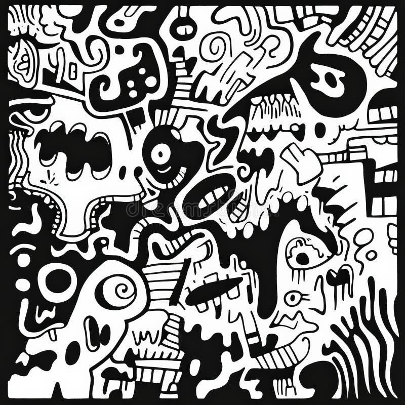 Abstract Black and White Graphic Pattern with Organic Shapes and Lines ...