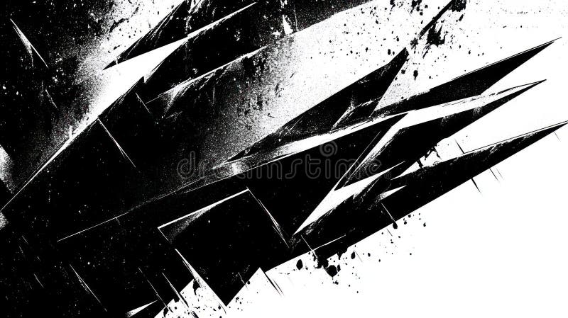 Abstract Black and White Graphic with Sharp, Jagged Shapes and Splatter ...