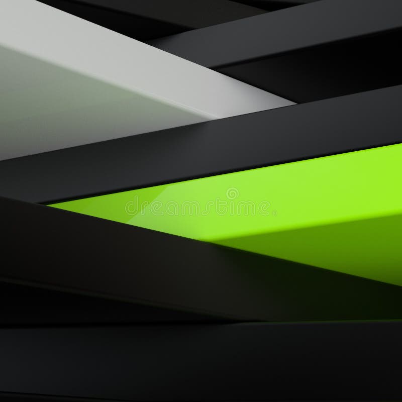 Abstract Black, White and Green Panels 3D Background. Stock ...