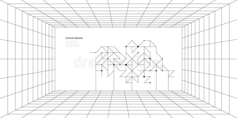 Abstract Black White Grid Lines. Perspective Buildings Background. 3d ...