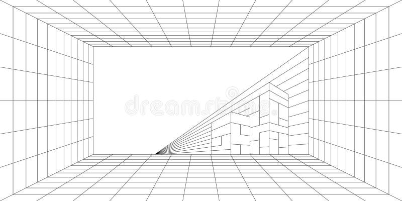 Abstract Black White Grid Lines. Perspective Buildings Background. 3d ...