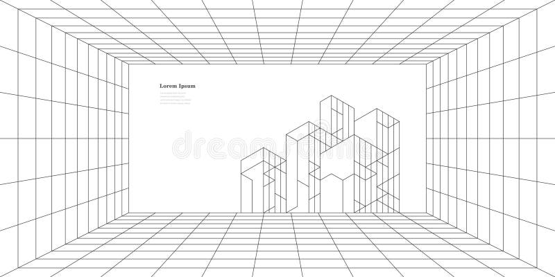 Abstract Black White Grid Lines. Perspective Buildings Background. 3d ...