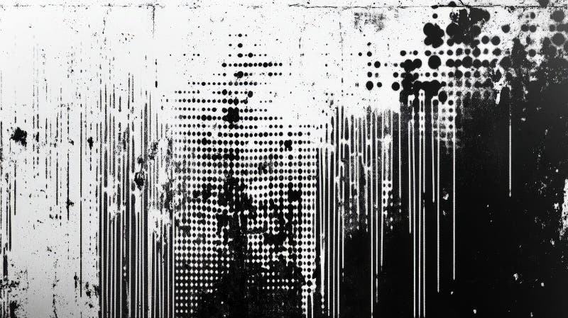 Abstract Black and White Grunge Texture with Halftone and Drip Effects. Stock Illustration ...