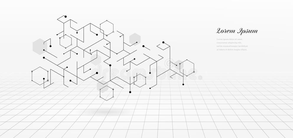 Abstract Black White Hexagon. Geometric Circuit Background. 3d ...