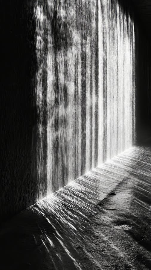 Abstract Black and White Image of a Cascading Waterfall with Dramatic ...