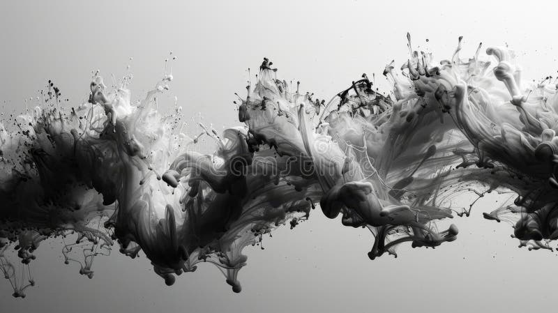 Abstract Black and White Ink Flow Art Generative AI Stock Illustration ...