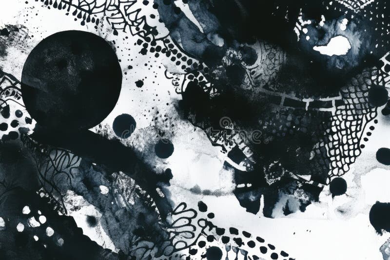 Abstract Black and White Ink Patterns with Circular and Organic Shapes ...