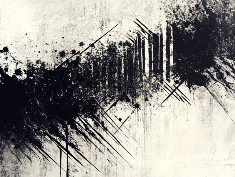 Abstract Black and White Ink Splatter with Diagonal Lines Stock ...