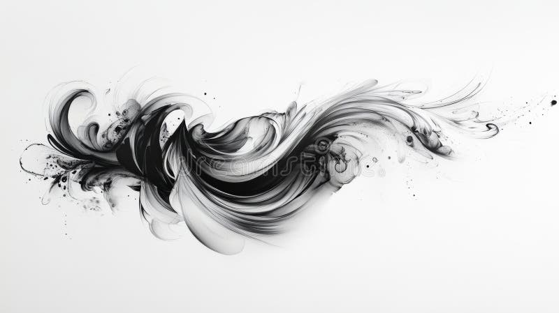 Abstract Black and White Ink Swirl on White Background Stock ...
