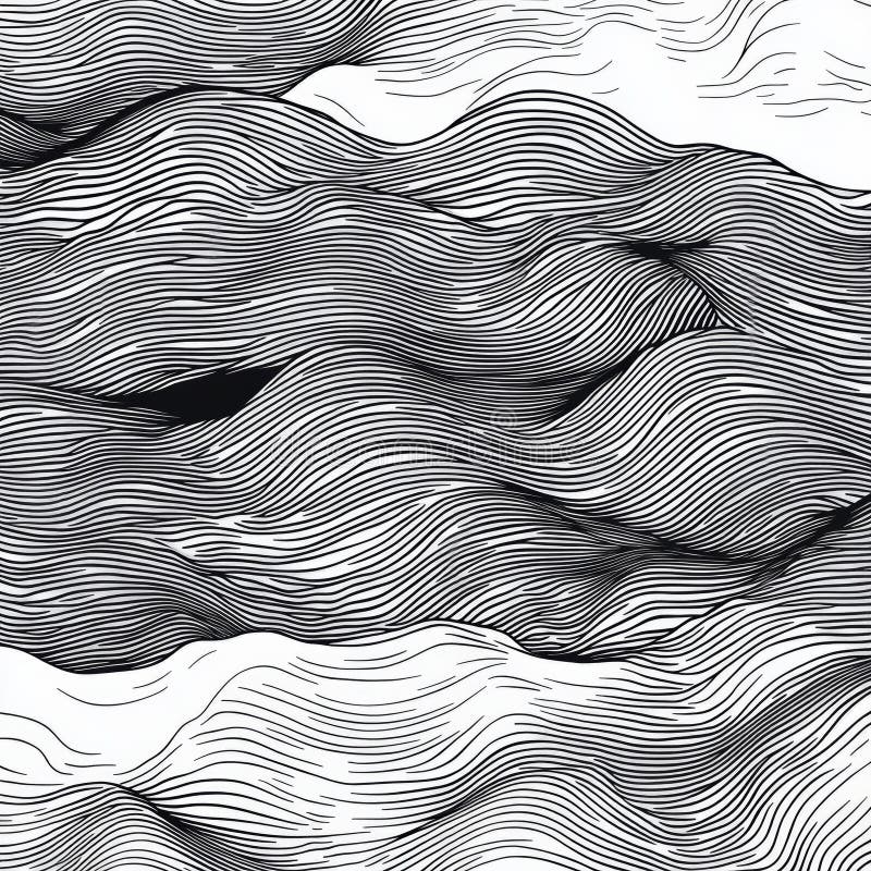 Abstract Black and White Line Art Pattern with Flowing Waves and Curves ...