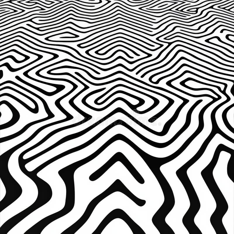 Abstract Black and White Lines Creating a Hypnotic, Flowing, Maze-like ...