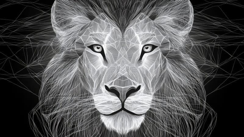 Abstract Black and White Lion Portrait Digital Art Stock Illustration ...