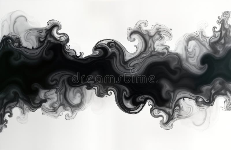 Abstract Black, White Liquid Flow. Fluid Dynamic Forms. Horizontal ...