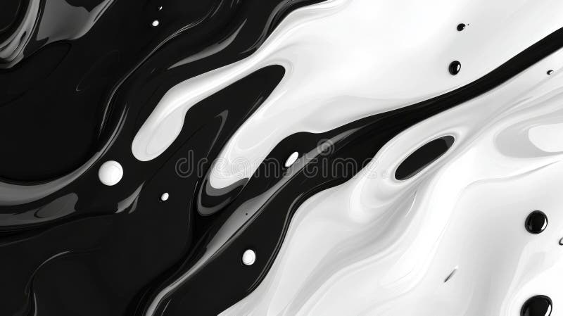 Abstract Black and White Liquid Swirls with Spheres Stock Illustration ...