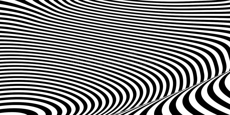 Abstract Black and White Monochrome Soft Bend Striped Line Art Pattern ...