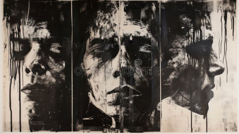Abstract Black and White Mural of Emotional Faces Stock Image - Image ...