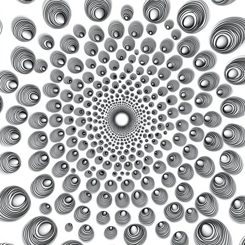 Abstract Black and White Optical Illusion with Concentric Shapes and Spiraling Patterns Stock ...