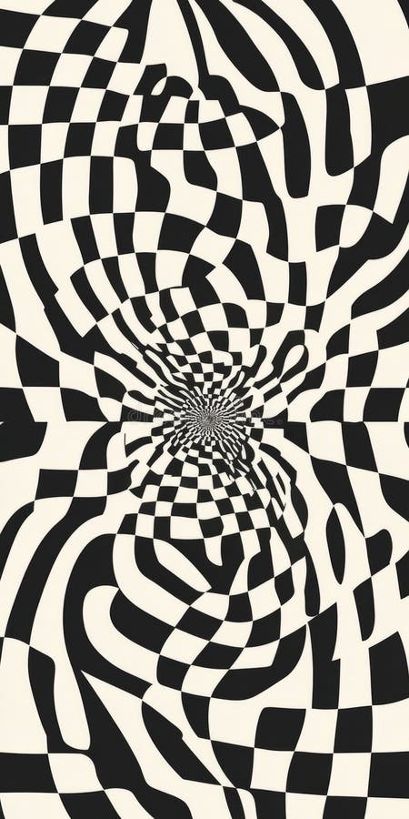Abstract Black and White Optical Illusion with Distorted Checkered ...