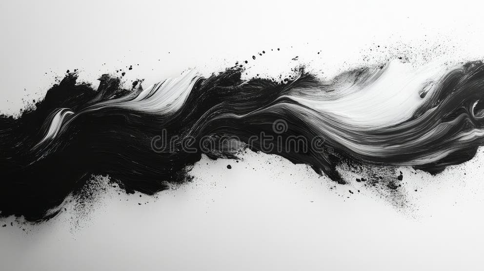 Abstract Black and White Paint Swirl on Canvas Stock Image - Image of ...