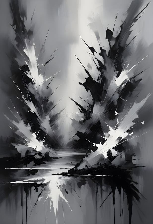 Abstract Black and White Painting with Dynamic Brush Strokes ...