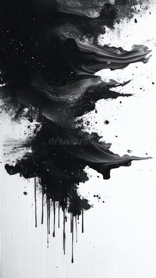 Abstract Black and White Painting with Flowing Patterns and Dripping ...
