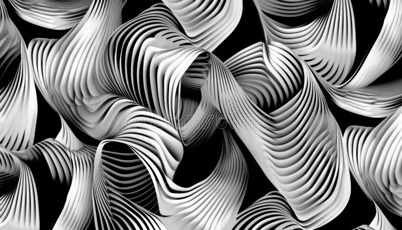 Abstract Black and White Pattern of Swirling Ribbon-like Forms Creating ...