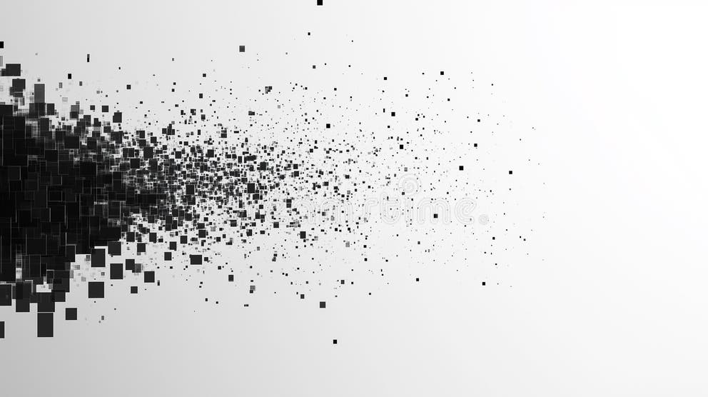 Abstract Black and White Pixel Dispersal Image Transitioning from Dense ...