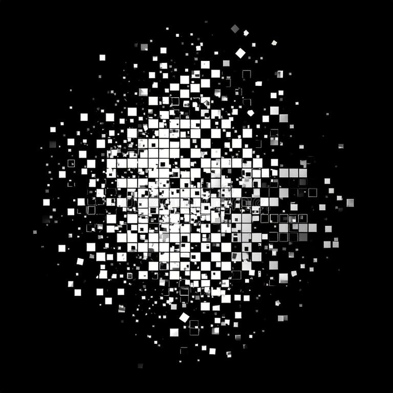 Abstract Black and White Pixelated Square Explosion Stock Illustration ...