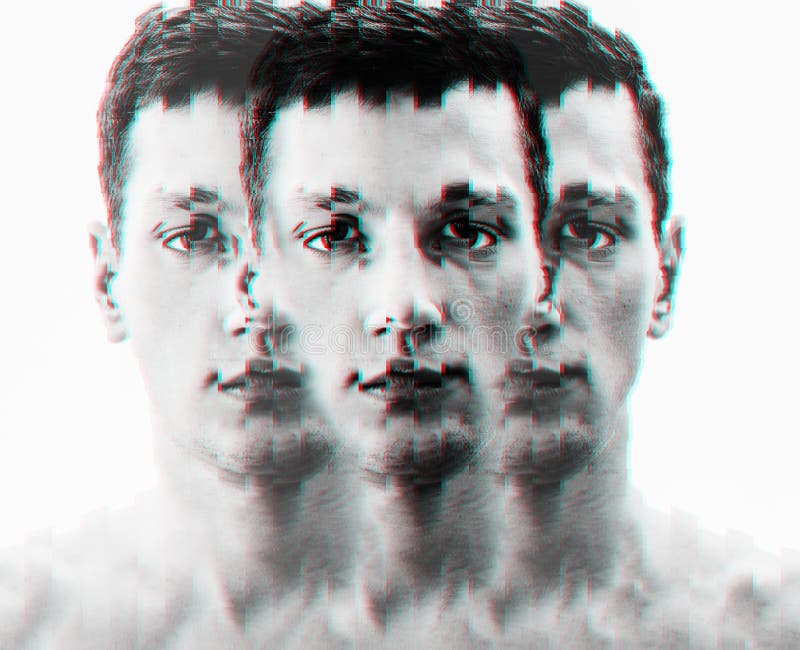 Black and White Portrait of a Man with a Glitch Effect Stock Image ...