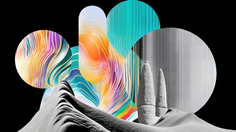 Abstract Black and White with Rainbow Shapes Stock Image - Image of ...