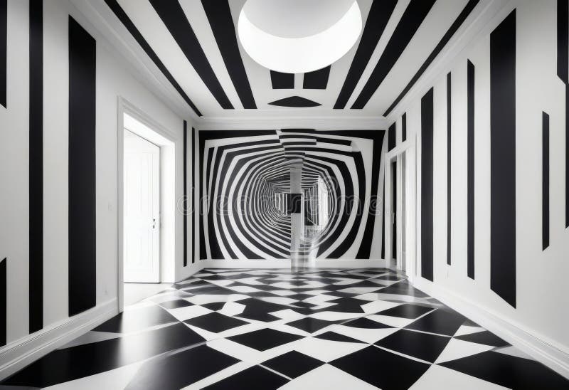 Abstract Black and White Room with Converging Lines Creating a Dramatic ...