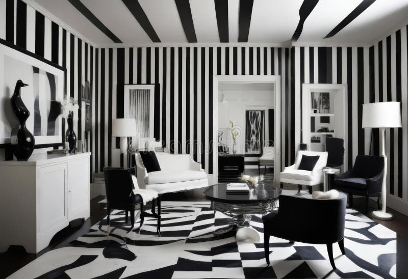 Abstract Black and White Room with Converging Lines Creating a Dramatic ...