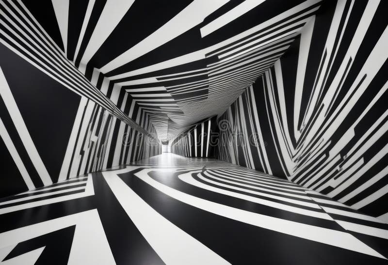 Abstract Black and White Room with Converging Lines Creating a Dramatic ...