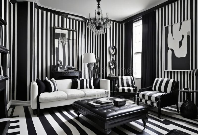 Abstract Black and White Room with Converging Lines Creating a Dramatic ...