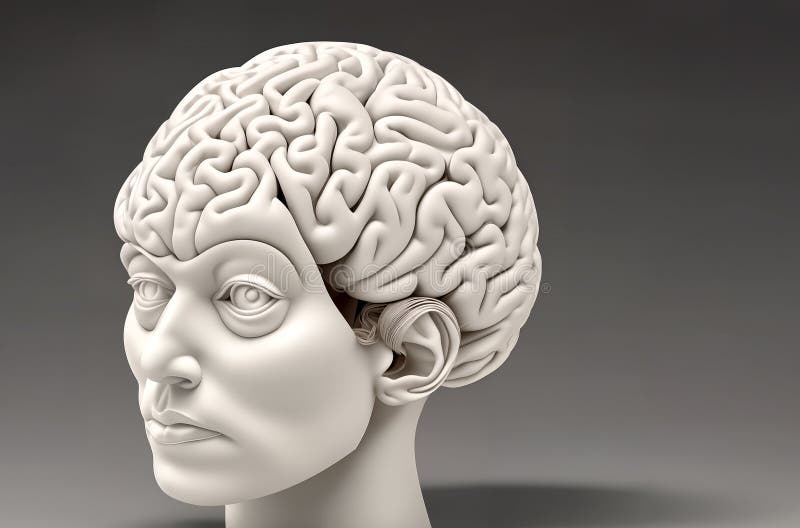 Abstract Black and White Sculpture or Model of Human Skull with Brain ...