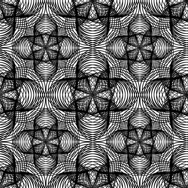 Abstract Black and White Ornament with Decorative Flowers. Raster Clip ...