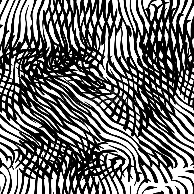 Abstract Black and White Seamless Pattern with Wavy Distorted Lines and ...