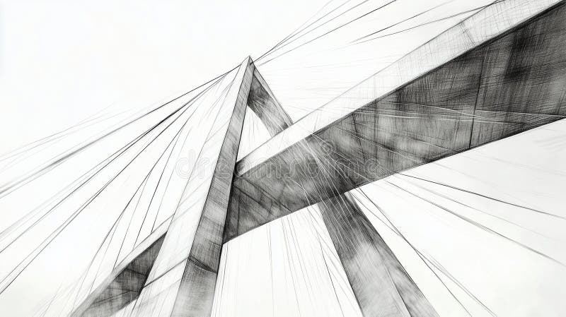 Abstract Black-and-white Sketch of a Cable-stayed Bridge Stock ...