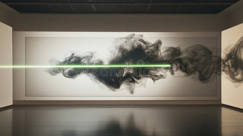 Abstract Black and White Smoke Installation with Green Laser Stock ...